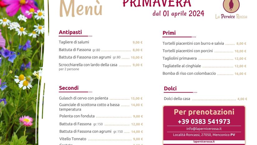 Menù di primavera - La Pernice Rossa